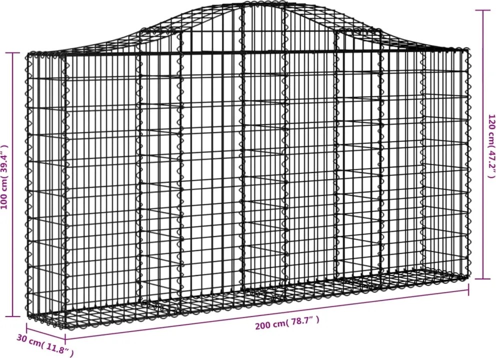 Klenuté gabionové koše 9 ks 200x30x100/120cm pozinkované železo 3145437