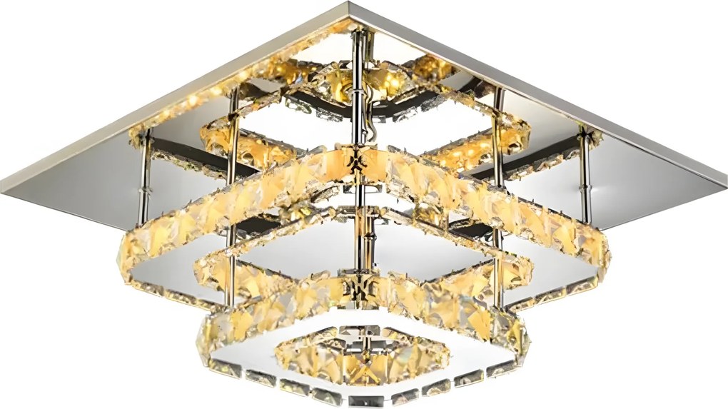 Toolight - LED křišťálová stropní lampa 8W čtvercová 30x30cm APP409-C, teplé světlo 3000K, OSW-65007