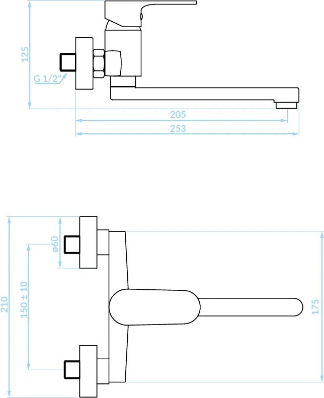 Kuchinox Pana, nástěnná umyvadlová/dřezová baterie L-205, rozteč 150 mm, chromová, LAV-BKN_050D