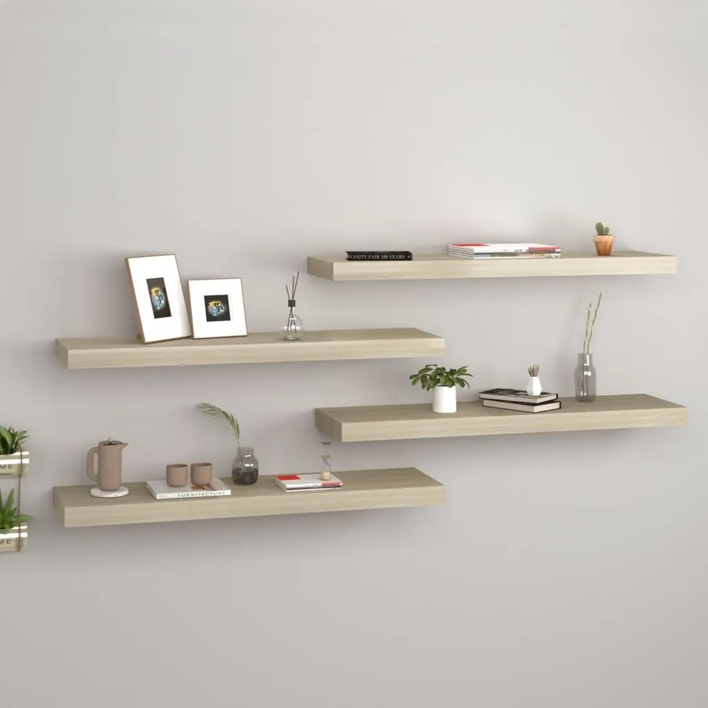 Plovoucí nástěnné police 4 ks dub 80 x 23,5 x 3,8 cm MDF 323879
