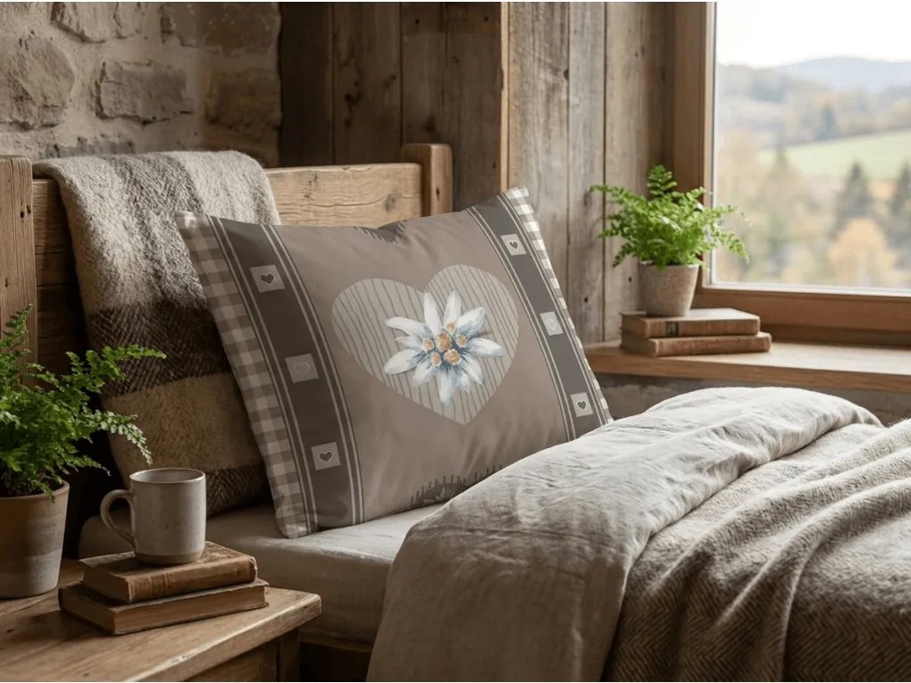 Polybavlněný povlak na polštář HEART RETRO POLY 50x70 cm, hnědý