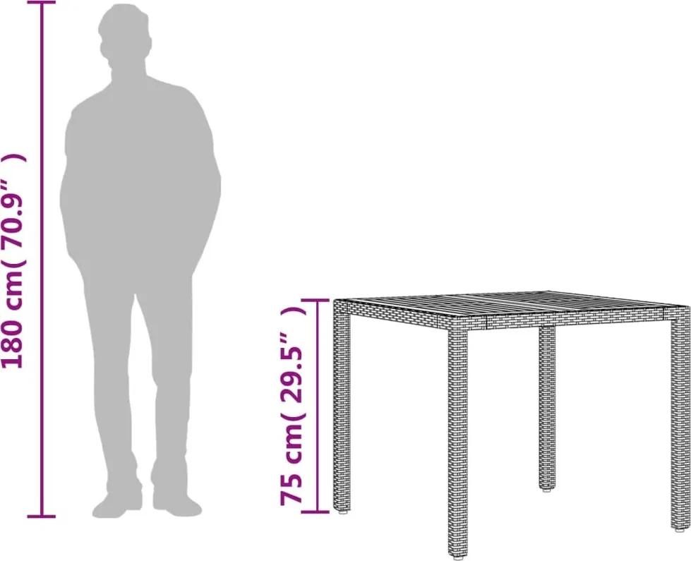 vidaXL Zahradní stůl s akáciovou deskou černý 90x90x75 cm polyratan [365529]