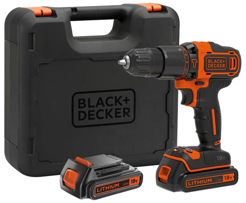 BLACK+DECKER Nářadí - 18V AKU vrtačka s příklepem, 2x aku 1,5 Ah BDCHD18KB-QW