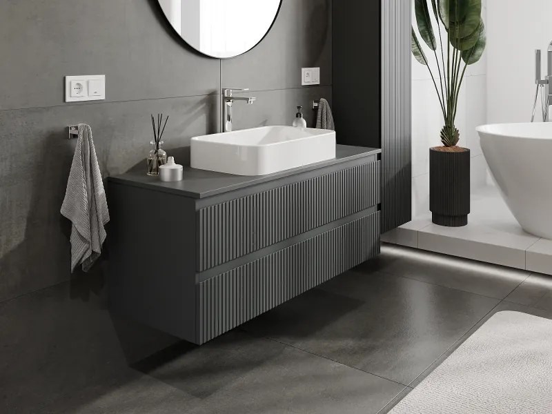 Mexen Rivel, koupelnová skříňka 120 cm, 2 zásuvky, drážkovaná, grafitová matná, 91A20-12047-2-BFF66
