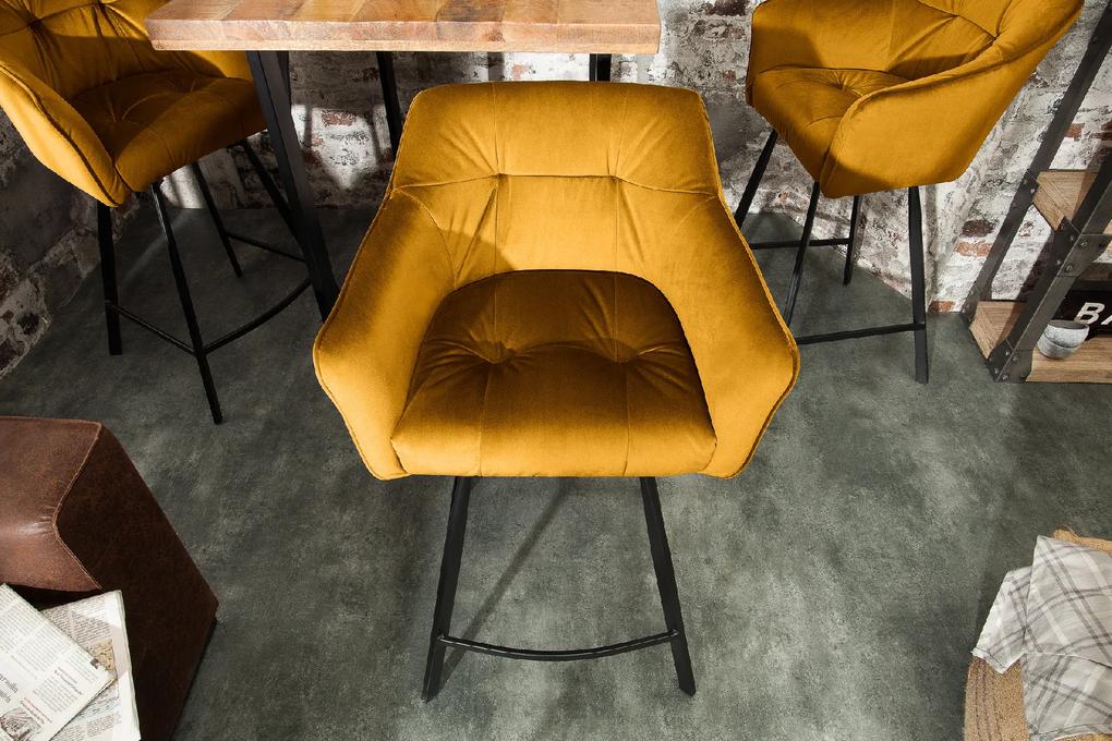Noble Home Hořčicově žlutá sametová barová židle Lavio, 100 cm