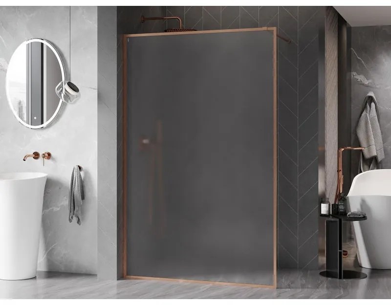 Mexen, Mexen Kioto-XF sprchová stěna s rámem 140 x 202 cm, matná 10 mm, broušená měď - 800-140-104-65-30-X