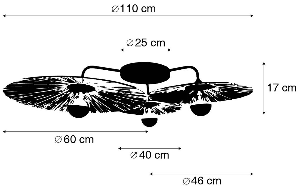 Rustikální stropní svítidlo černé s lanem 3-světlo - Leia