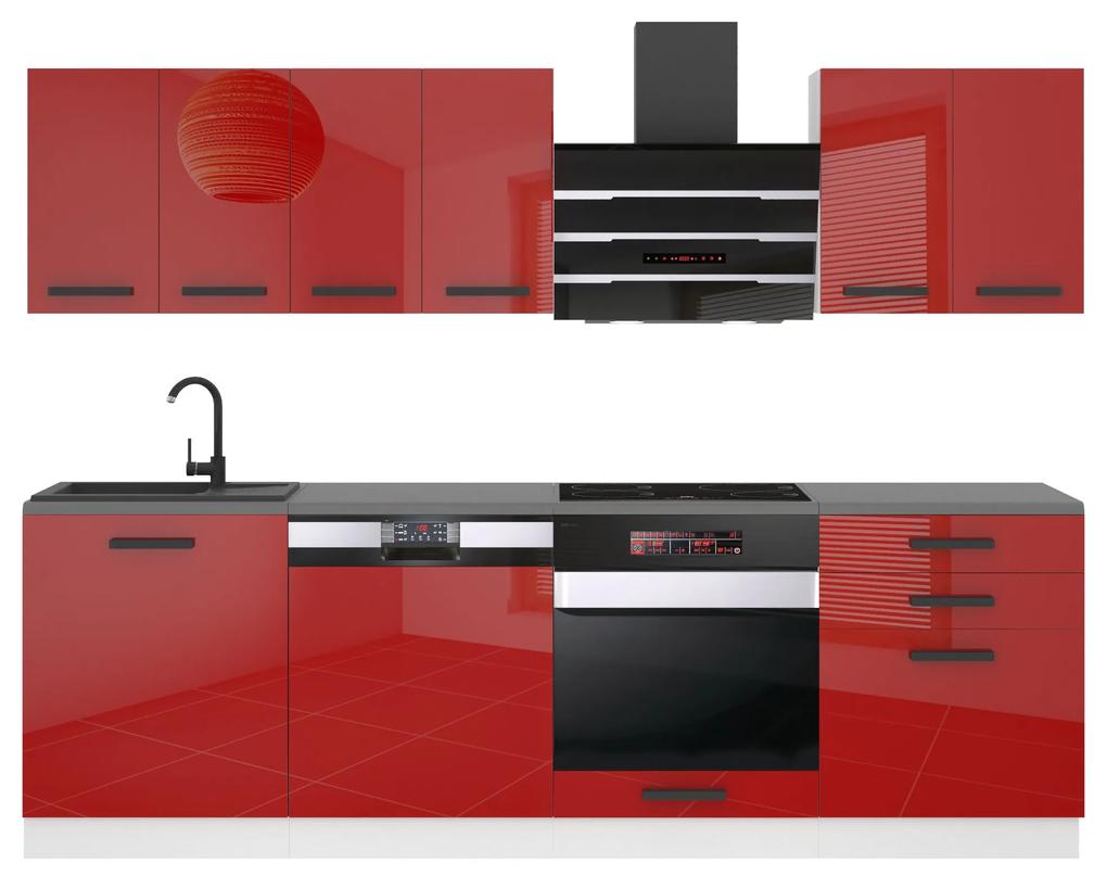 Kuchyňská linka Belini Premium Full Version 240 cm červený lesk s pracovní deskou SUSAN