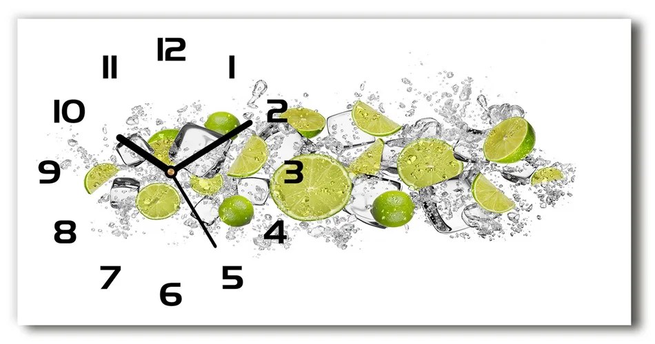 Wallmuralia Skleněné hodiny na stěnu Limetka kostky ledu 60x30 cm