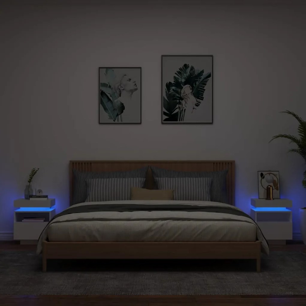 Noční stolky s LED osvětlením 2 ks bílé 40 x 39 x 48,5 cm