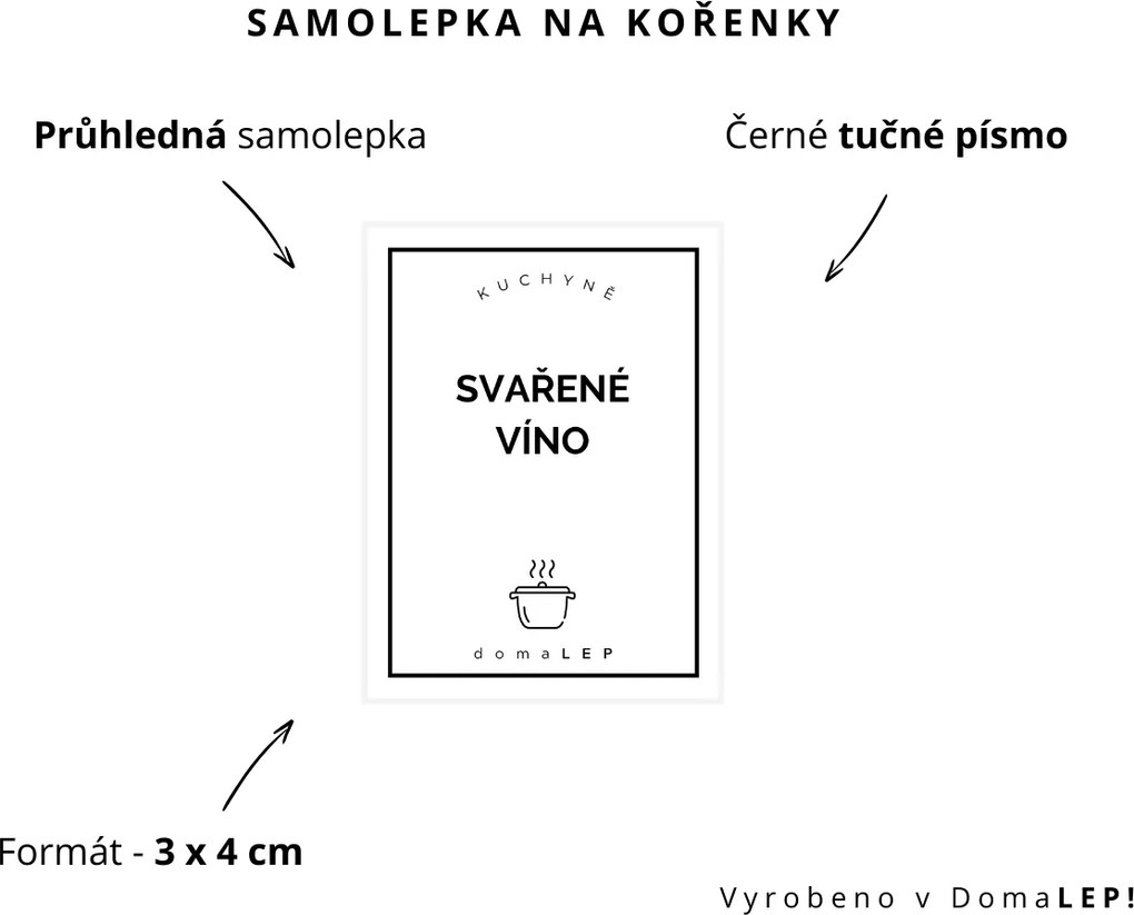 SVAŘENÉ VÍNO - Samolepka na kořenky 3 x 4 cm - DomaLEP varianta: BÍLÁ - základní písmo