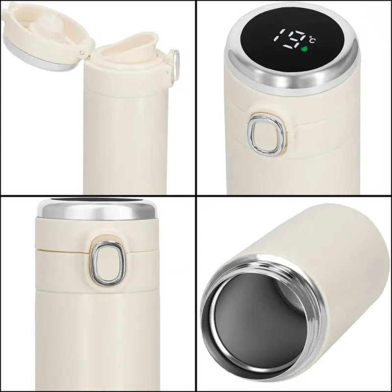 Nerezová termoska s teploměrem 420 ml SPRINGOS THERMOS krémová