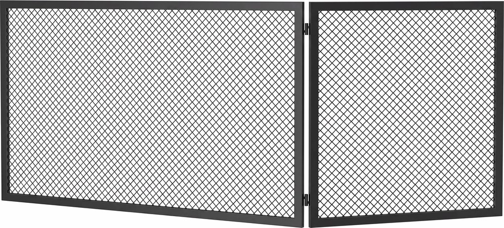 HOMCOM Ochranná mřížka na krb, skládací kovová ochrana proti jiskrám pro obývací pokoj, ložnici, 141x50 cm, černá