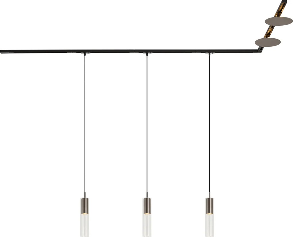 Moderní kolejnicový systém černý se 3 závěsnými svítidly a 2 stropními svítidly v barvě gunmetal 1-fázový - Iconic Lloyd Pulley