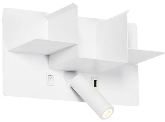 Moderní nástěnné svítidlo bílé včetně LED s USB - Thijs