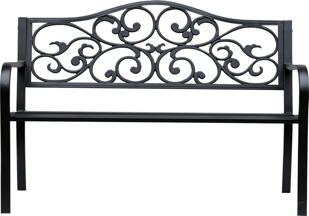 Outsunny 2-místná zahradní lavička s rozkládacím stolem, nosnost 240 kg, zahradní nábytek pro terasu a venkovní prostory 150x58.5x90 cm Černá
