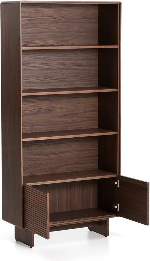 Regál v dekoru ořechu v tmavě přírodní barvě 90x190x35 cm Norlen – Kave Home