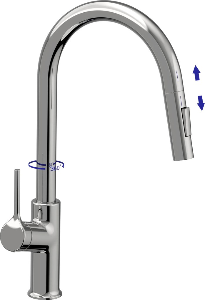 Invena Farsala, dřezová baterie s výsuvnou 2-funkční výlevkou h-433, chromová, INV-BZ-40-U01-S