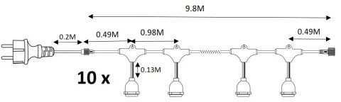 Venkovní dekorační řetěz GIRLANDA 10xE27/15W/230V 10m IP44