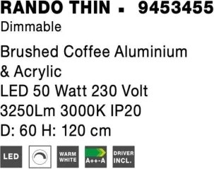 Závěsné LED svítidlo NOVA LUCE RANDO THIN 50W 3000K 9453455 stmívatelné Triac