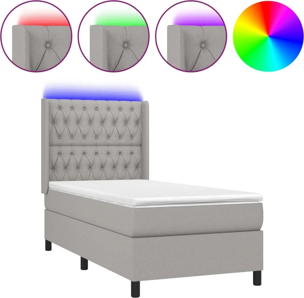 Box spring postel s matrací a LED světle šedá 80x200 cm textil 3138509
