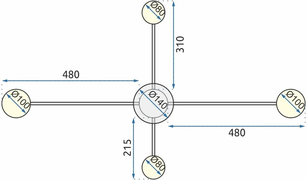 Toolight - LED stropní svítidlo 4-ramenné APP210-3CPR, černá, OSW-08460