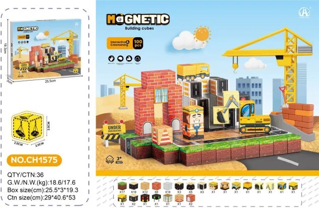 Magnetická stavebnice MAGNETIC Staveniště, 100 dílků