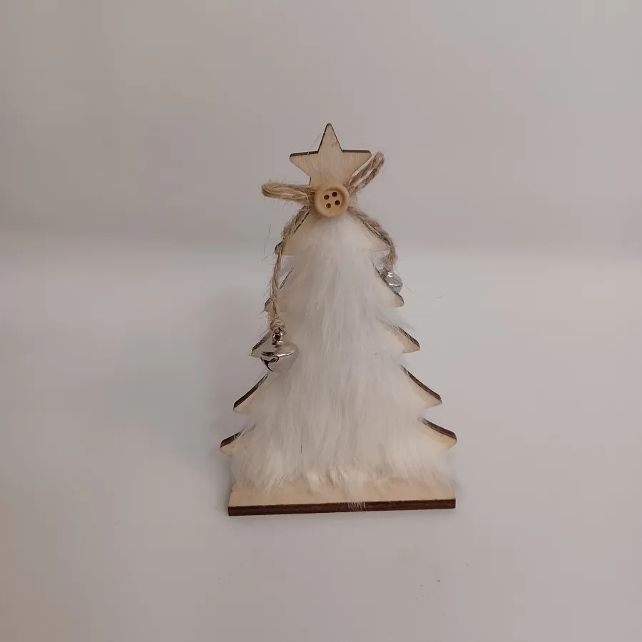 Dřevěná dekorace na stůl stromeček s rolničkami, 8,5 × 4,5 × 14 cm, stojící