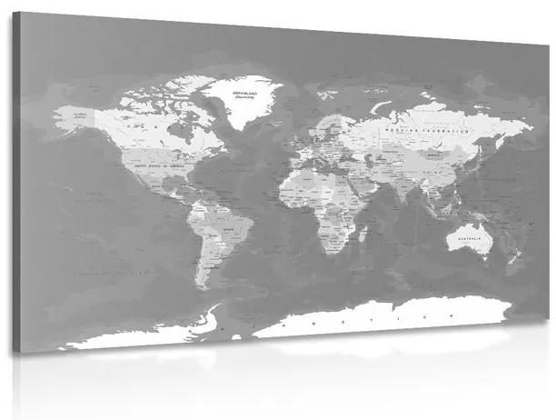 Obraz stylová vintage černobílá mapa světa - 120x80 cm
