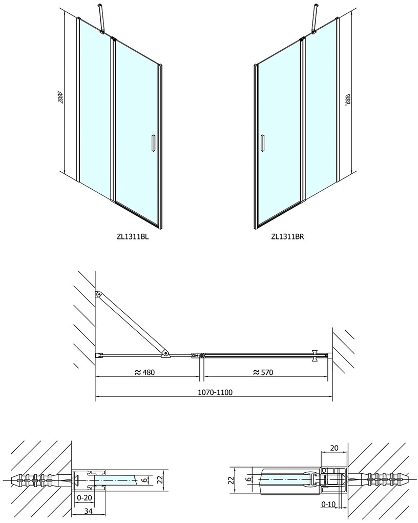 Polysan ZOOM LINE BLACK sprchové dveře 1100mm, čiré sklo, ZL1311B