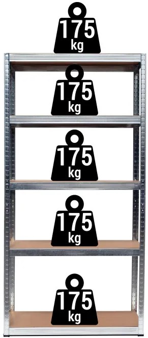 Regál CONOR 180x90x30 cm stříbrný