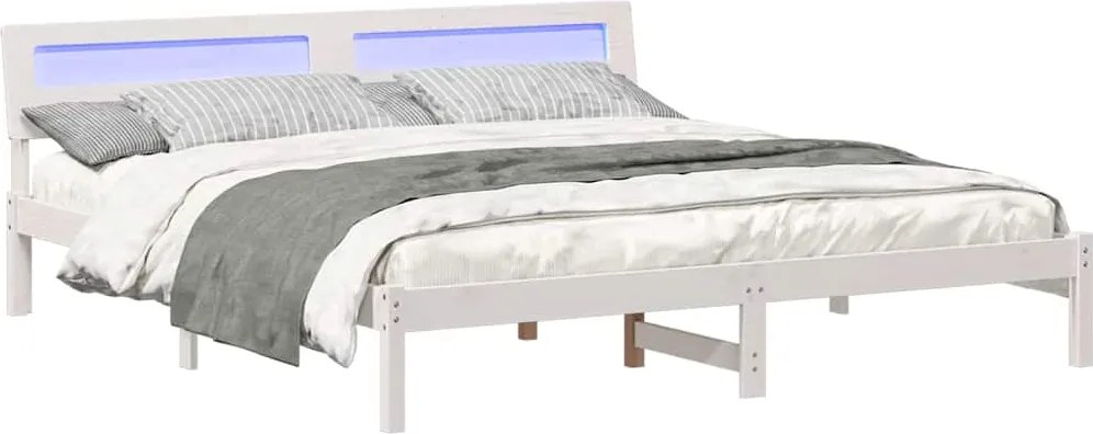 Rám postele s čelo Bílá 200 x 200 cm Masivní borové dřevo 3385743