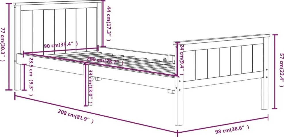 vidaXL Rám postele masivní borovice 90 x 200 cm [322195] Barva: tmavě hnědá