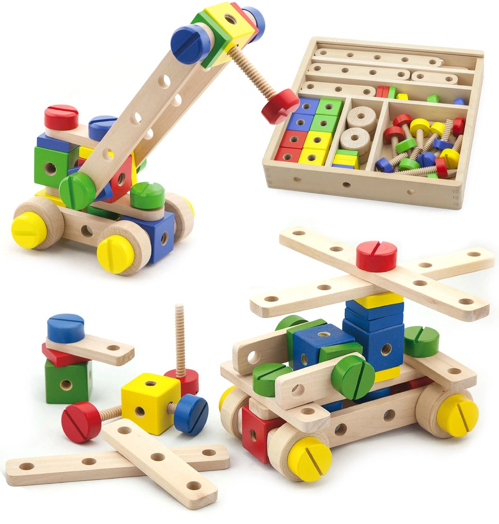 Dřevěná Montessori stavebnice Viga Toys 53 dílků v boxu