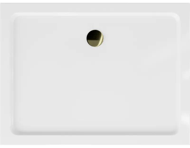 Mexen Flat obdélníková vanička do sprchového koutu slim 130 x 100 cm, Bílá, sifon Zlatá - 40101013G