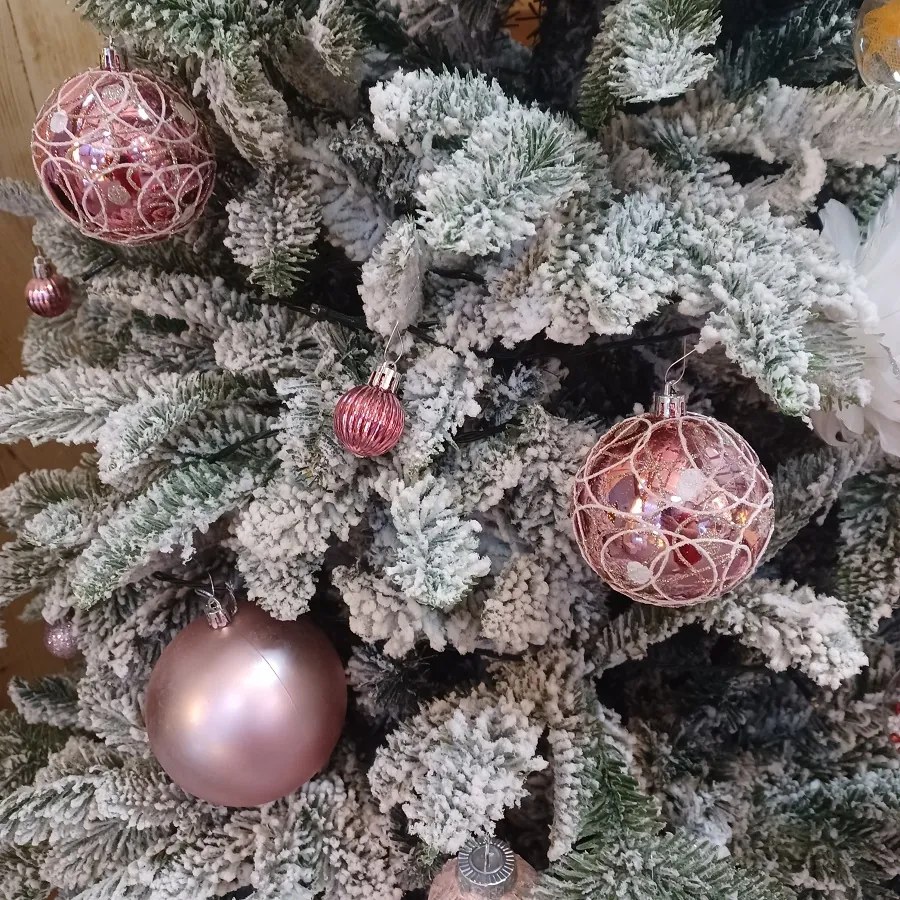 Sada vánočních ozdob růžová lesklá 8 cm plastové koule, balení 6 ks