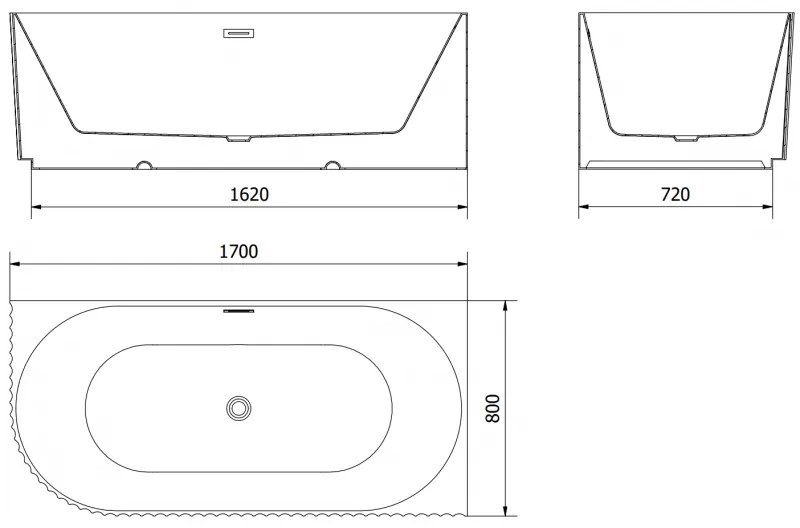 Mexen Gia, volně stojící rohová vana, drážkovaná, pravá, 170 x 80 cm, bílá matná, zlatý lesklý přepad, 52701708001P-50