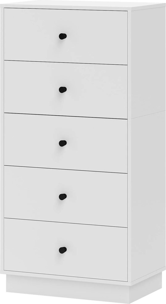 HOMCOM Komoda se 5 zásuvkami, dřevěný úložný kabinet v moderním stylu, 47 x 29 x 95 cm, bílá | Aosom