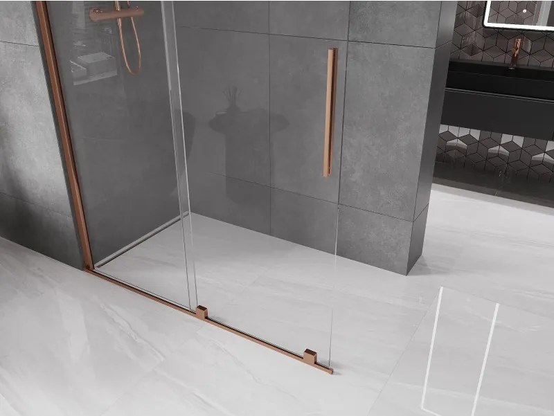 Mexen Velar, posuvné dveře do otvoru typ Walk-In 150 cm, 8mm čiré sklo, růžové zlato, 871-150-000-03-60