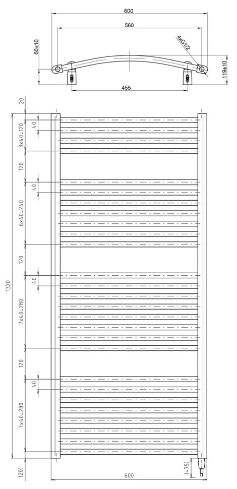 Aqualine ORBIT-E elektrické otopné těleso oblé 600x1320 mm, 600 W, bílá ILEO36T