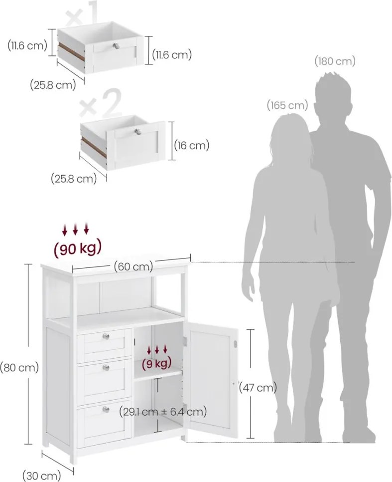 Komoda AUK-E1154 WT, mdf, bílá (60 x 30) cm