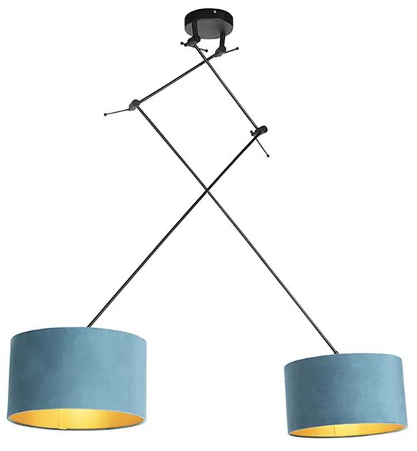 Závěsná lampa se sametovými odstíny modré se zlatem 35 cm - Blitz II černá