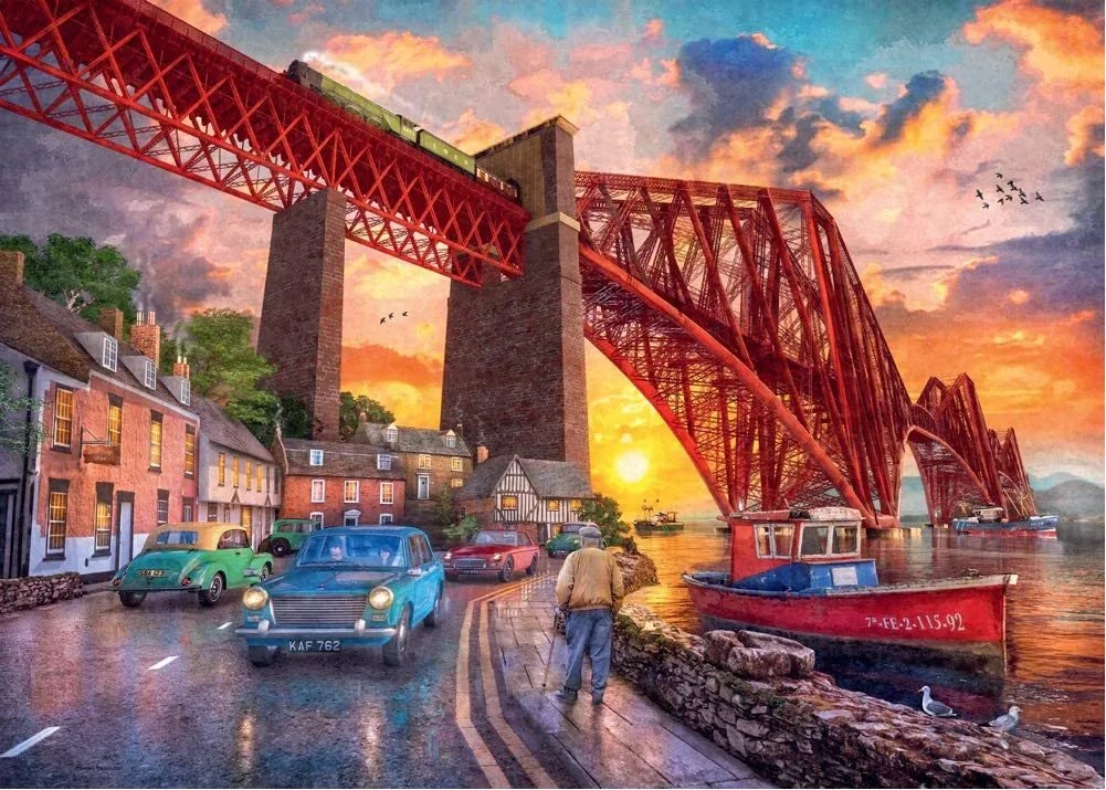 Ravensburger puzzle forth bridge při západu slunce, skotsko 1000 dílků