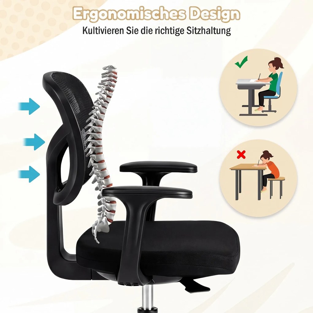 Costway Ergonomická dětská psací židle s nastavitelnou výškou a – černý