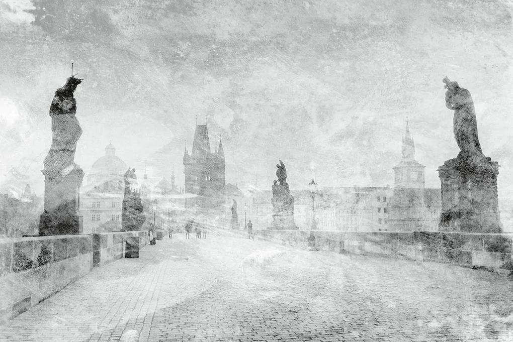 DIMEX | Samolepicí vliesová fototapeta na zeď Abstrakt Karlův most II. MA-5-0372 | 375 x 250 cm | šedá