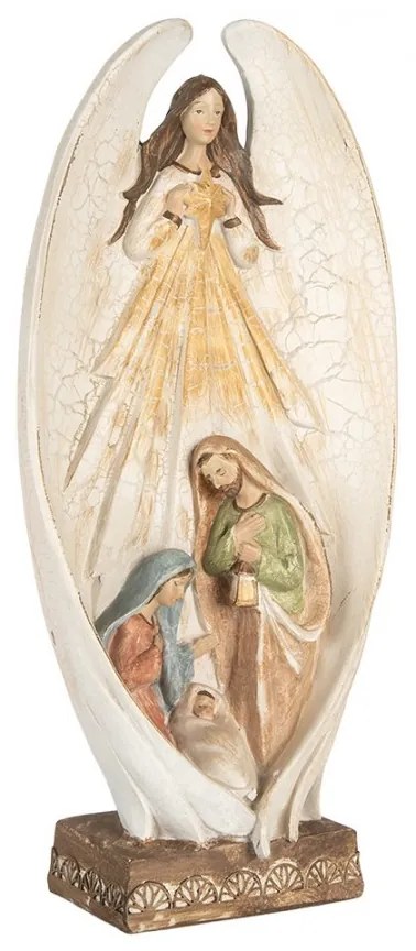 Béžová antik dekorace anděl se svatou rodinou Angel - 19*10*40 cm