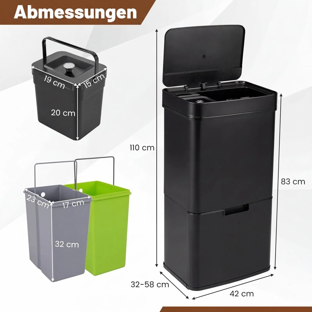 Costway 72 L-odpadkový koš z nerezové oceli s kuchyňským odpadkovým košem 42 x
