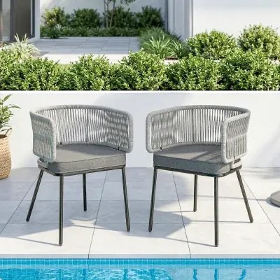 Outsunny zahradní židle 2 kusy Polyratanové zahradní křeslo s pratelnými polštáři, nastavitelnými nohami, ocelový rám, odolné proti UV záření
