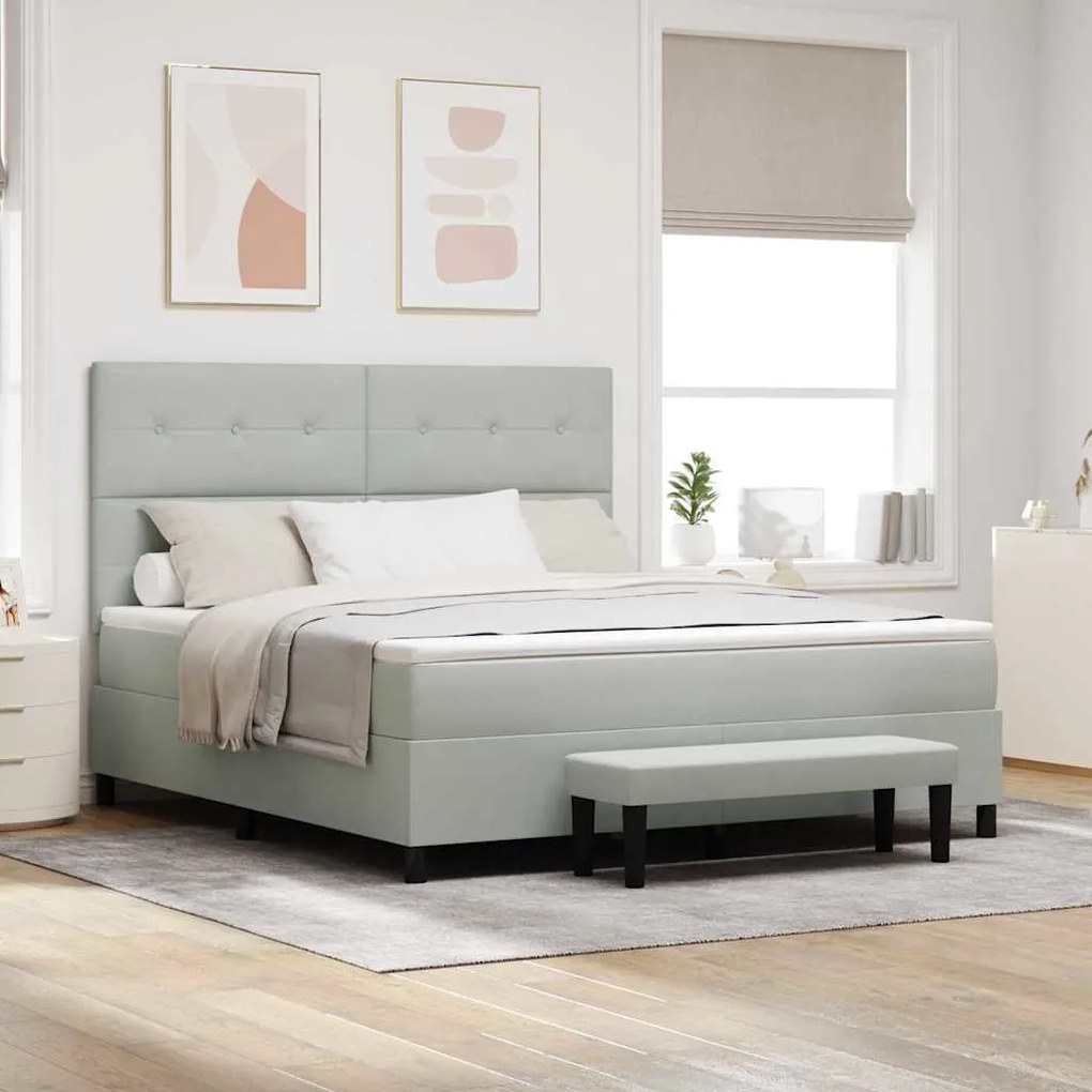 Postel s boxspringem s čelo Světle šedá 200 x 180 cm samet 3344528