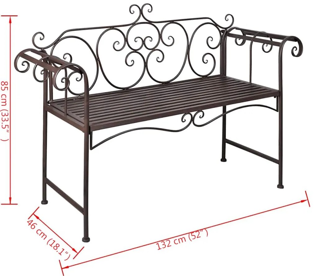vidaXL Marketos Zahradní lavice 132 cm ocelová starožitná hnědá